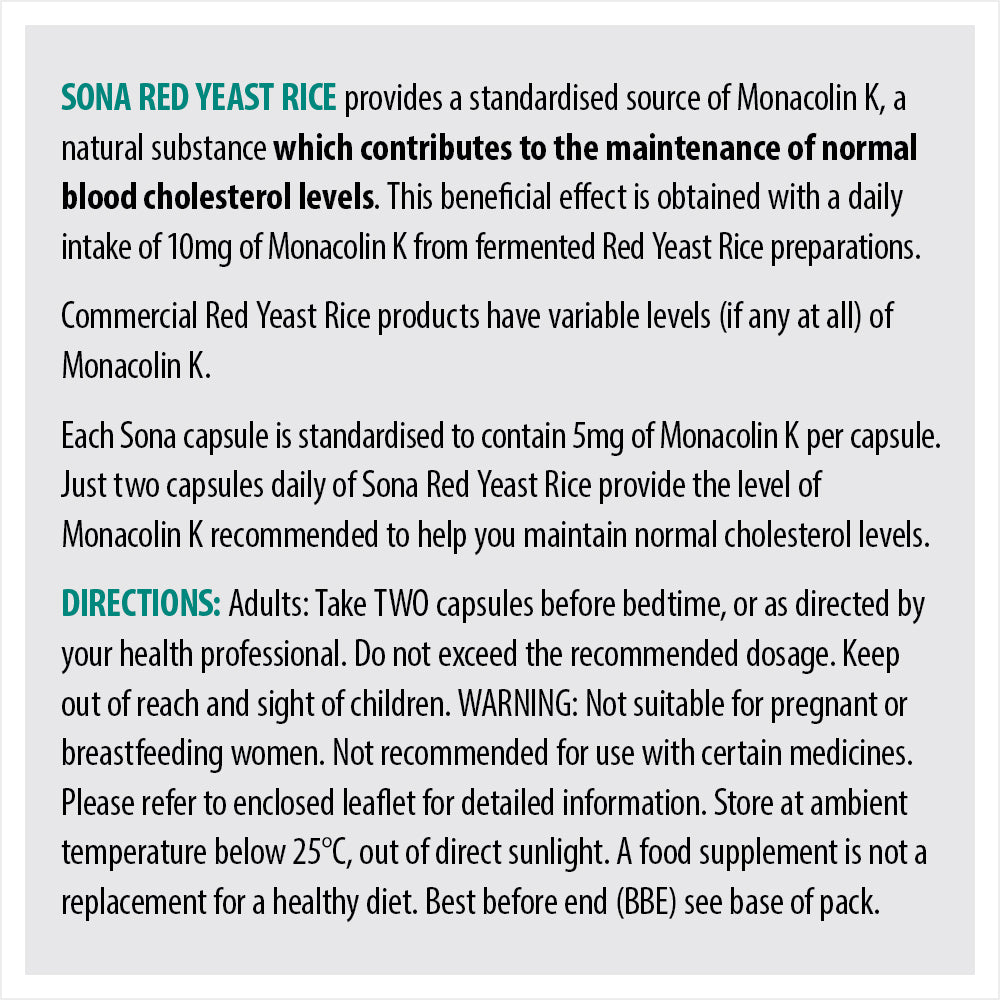 Sona Red Yeast Rice - Cholesterol Supplement